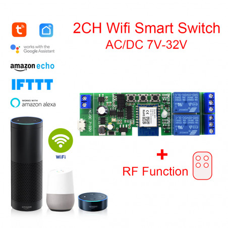 Tuya 2 Channel WiFi + RF Switch (5V - 32V)