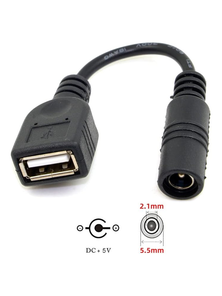 USB to 2.1mm DC Female Power Jack - 10cm