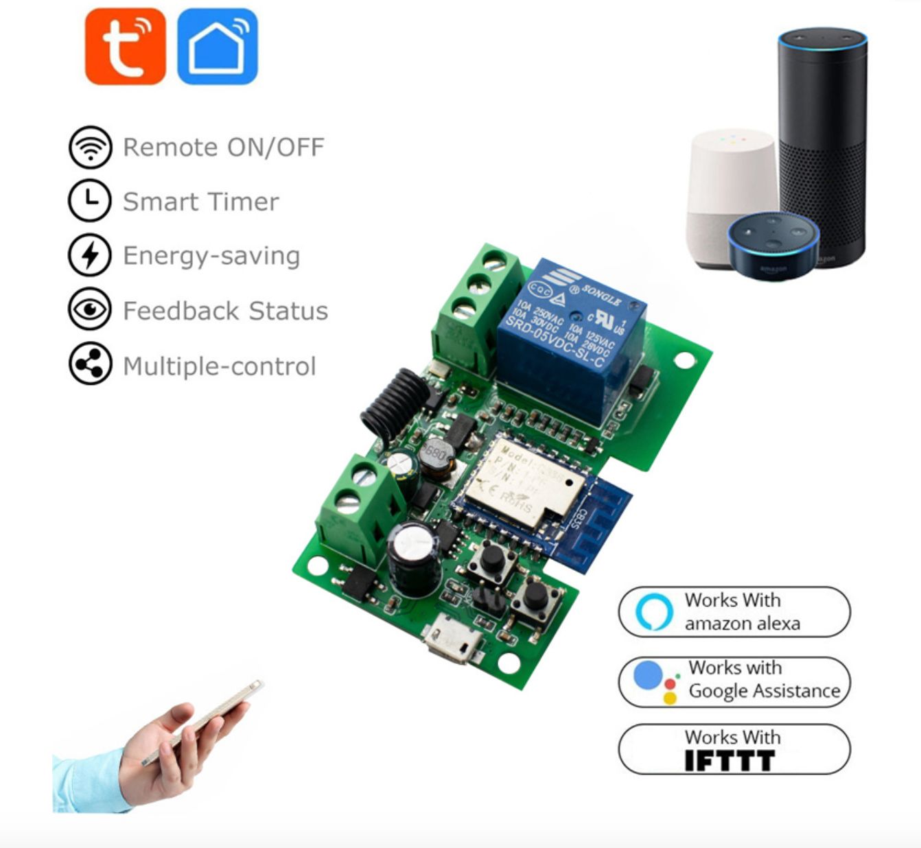 Tuya 1 Channel WiFi + RF Switch (5V - 32V)